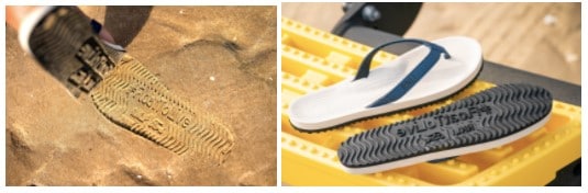 Flip Flops imprint lifesaving water safety message “Float to Live” on a ...